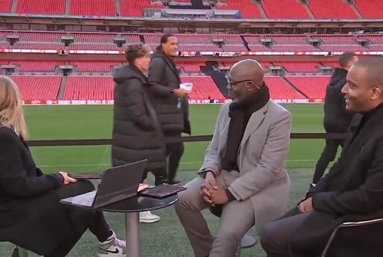 Liverpool players and staff walk into Sky Sports' Super Sunday Matchday ...